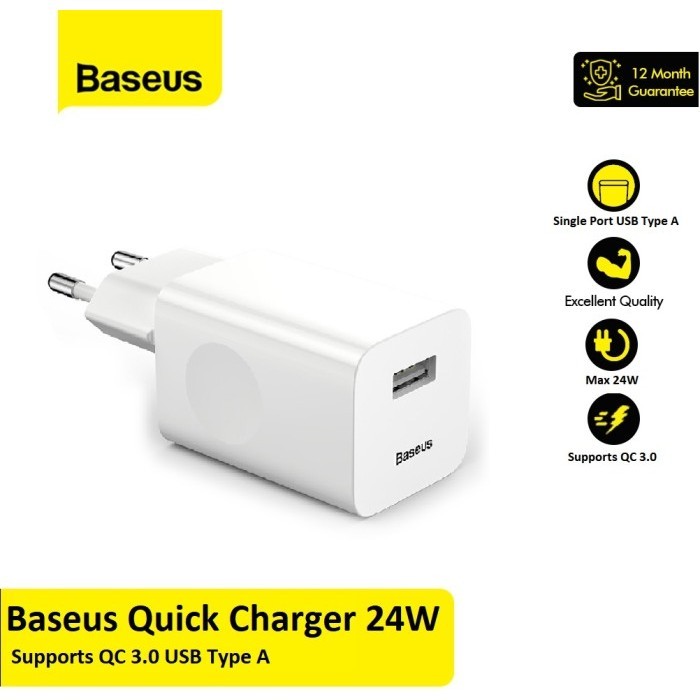 Jual Baseus Fast Charger 24W USB Type A 24W 3A QC 3.0 | Shopee Indonesia