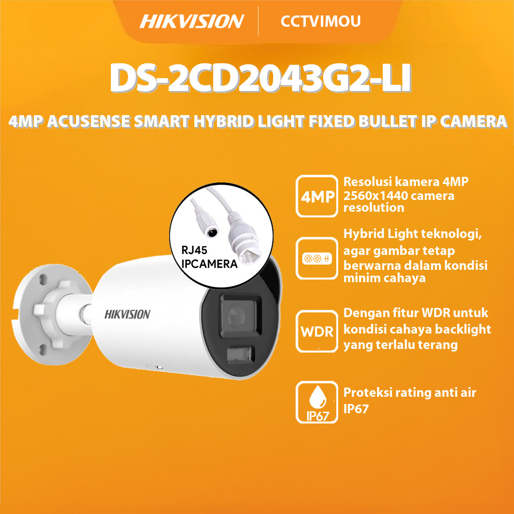 Jual HIKVISION DS-2CD2043G2-LI 4MP ACUSENSE SMART HYBRID LIGHT BULLET IP CAMERA | Shopee Indonesia