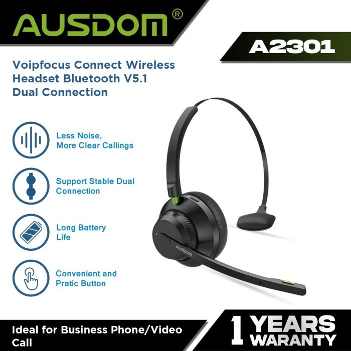 Jual AUSDOM Voipfocus Connect Wireless Headset Bluetooth V5.1 Dual ...