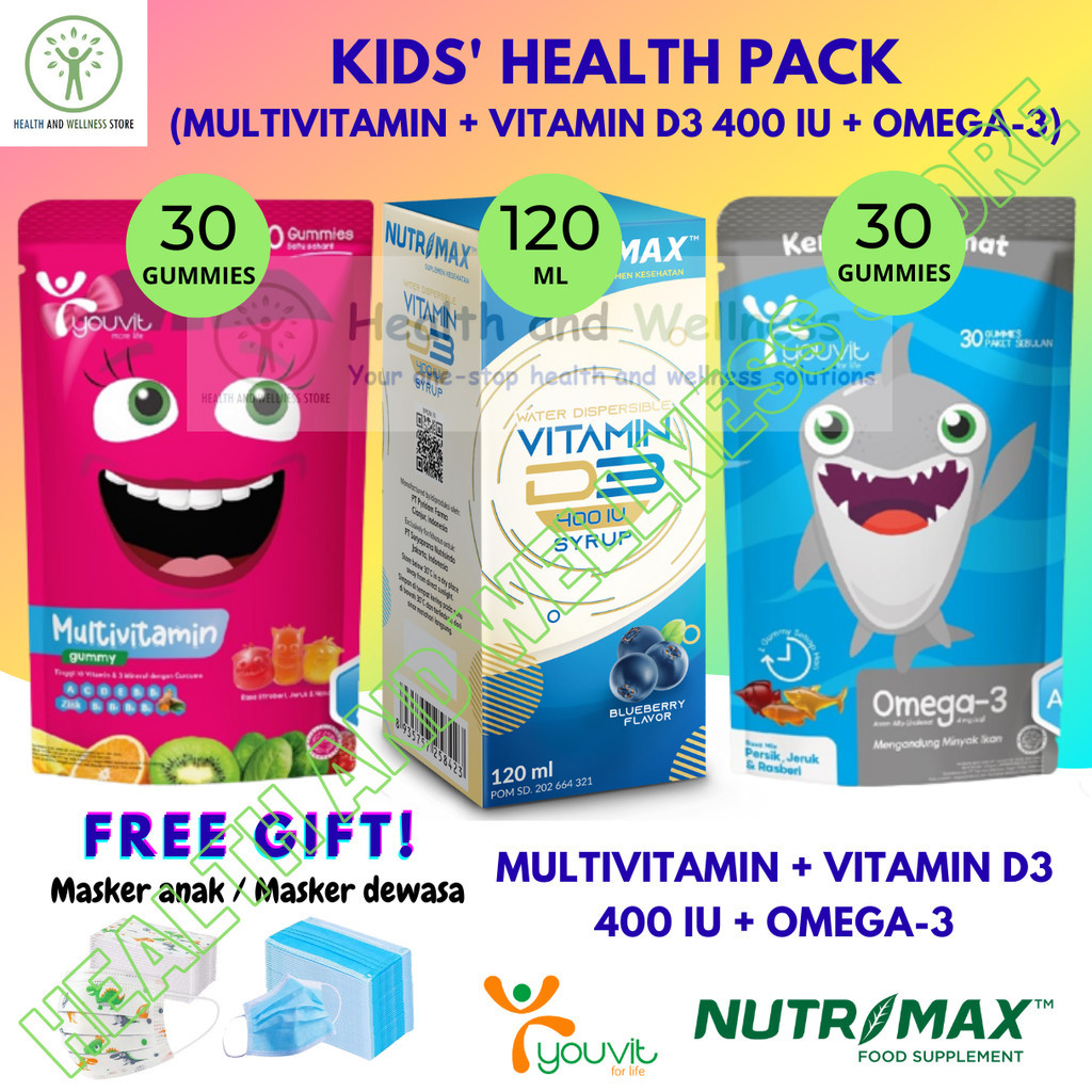 Jual Youvit Multivitamin Anak 30 Gummies Dan Omega 3 Anak 30 Gummies Nutrimax Vitamin D3 400 IU ...