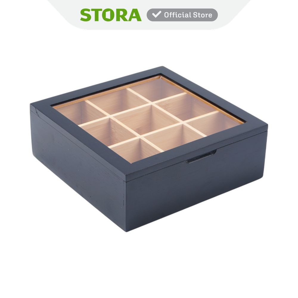 Jual Stora Kotak Penyimpanan Teh Bambu 9 Kompartemen Square - Hitam ...