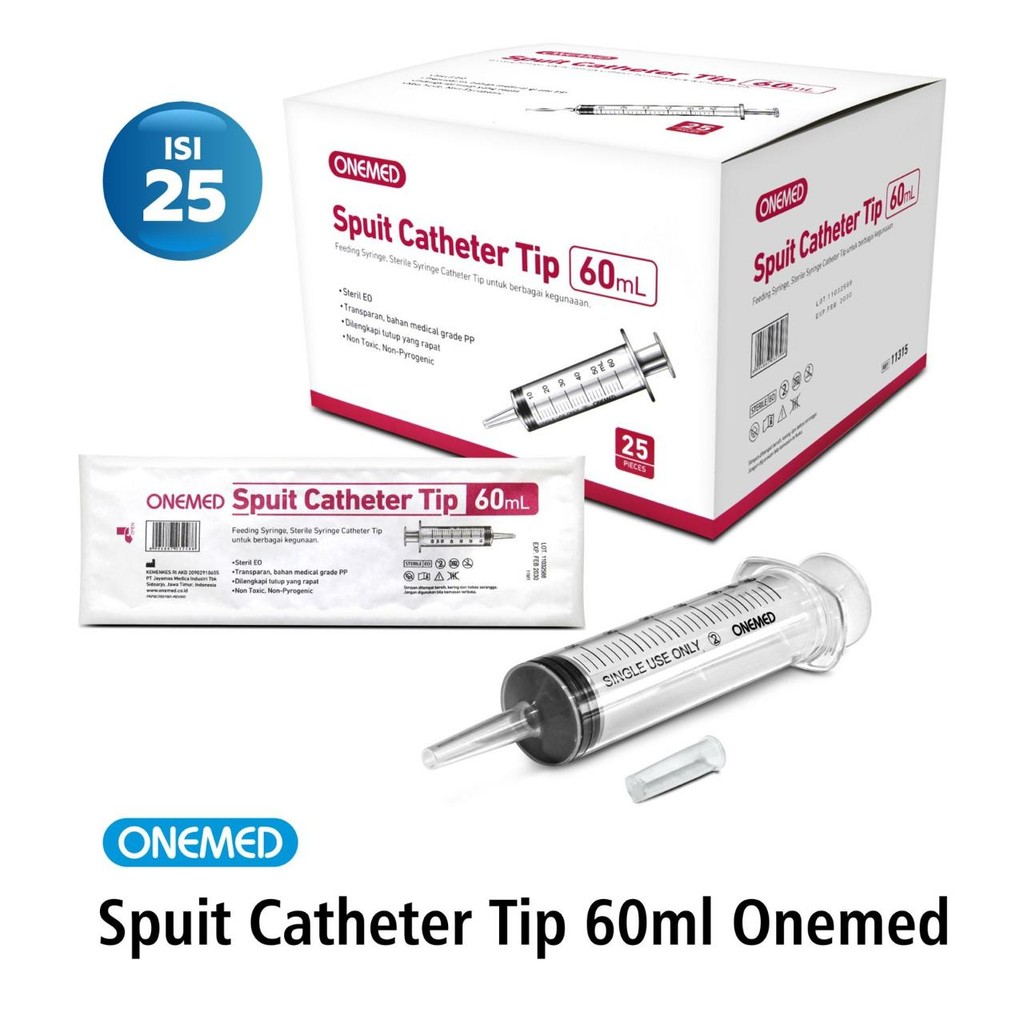 Jual ONEMED Feeding Syringe 60cc Catheter Tip Box Isi 25 Pcs OOF ...