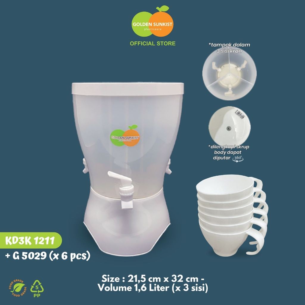 Jual GS Dispenser Kecil Putih 3in1 Free 6pcs Gelas Food Grade 21,5cm x ...
