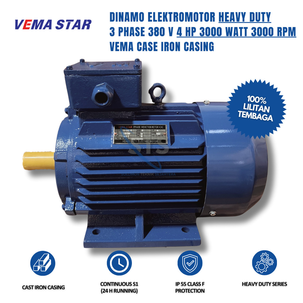 Jual STS | VEMA STAR Dinamo 3 Phase 380v HEAVY DUTY 4 HP 3000 Watt 100% ...
