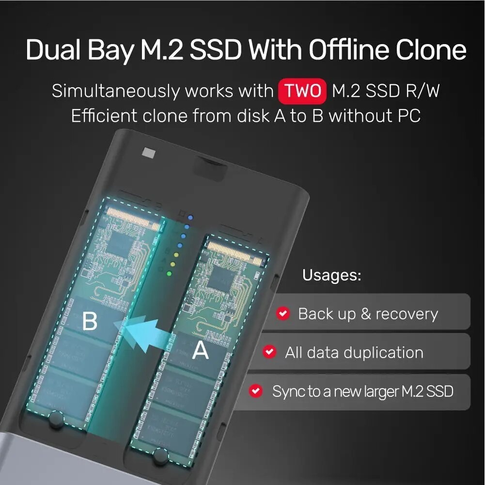 Jual UNITEK Dual Bay M2 SSD Case NVMe Enclosure M.2 to USB Type C 3.2 ...