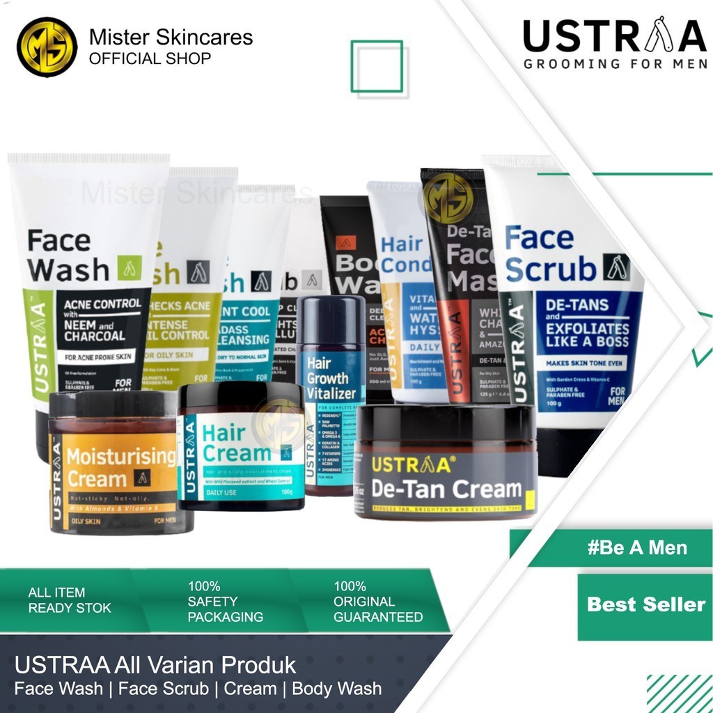 Jual USTRAA Skincare Cowok Face Wash Neem Acne Oily Mint De Tan Mask ...