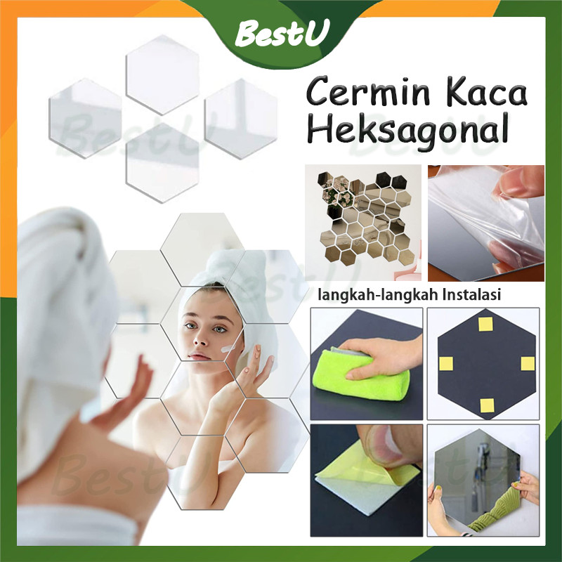 Jual Cermin Tempel Kaca Hexagonal Mirror/Sticker Kaca Hexagonal Mirror ...