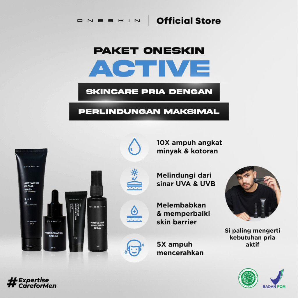 Jual Oneskin Paket Active | Skincare Pria Perlindungan Maxi (Facial ...