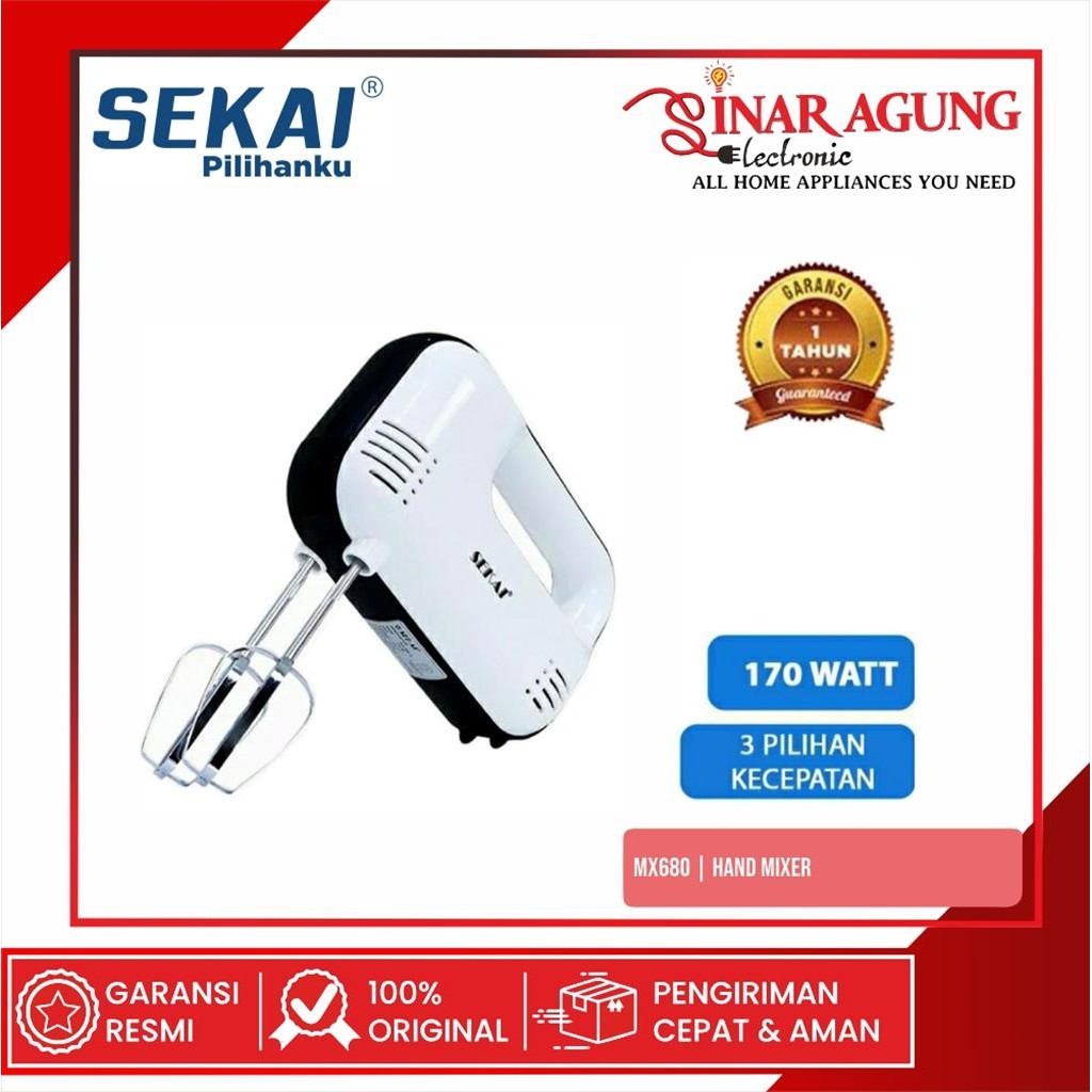 Jual HAND MIXER SEKAI MX680 / MX-680 (3 SPEED / 170 WATT) GARANSI RESMI ...