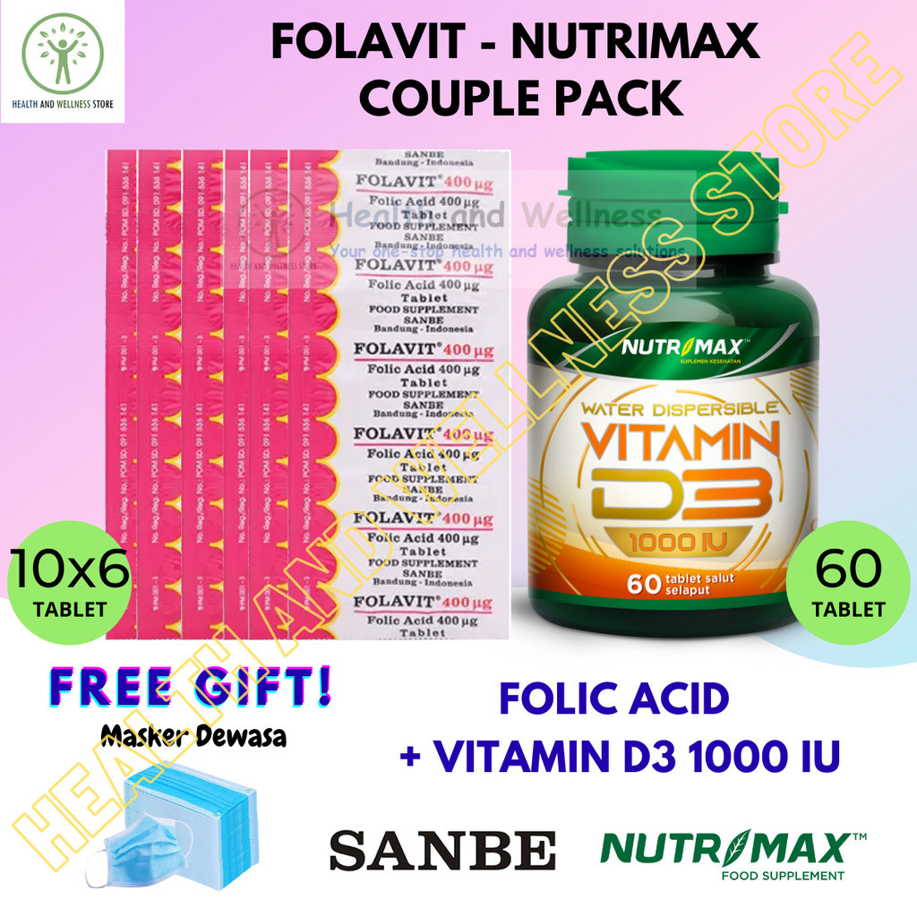 Jual PAKET FOLAVIT 400 MCG 60 TABLET DAN NUTRIMAX VITAMIN D3 1000 IU 60 ...