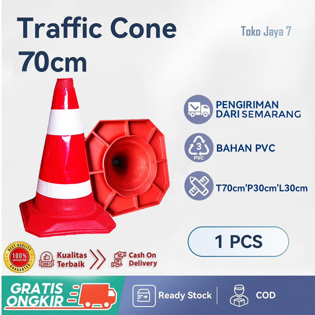 Jual TRAFFIC CONE KERUCUT LALU LINTAS 70 CM PEMBATAS JALAN BAHAN PVC LENTUR ANTI PECAH MURAH COD ...