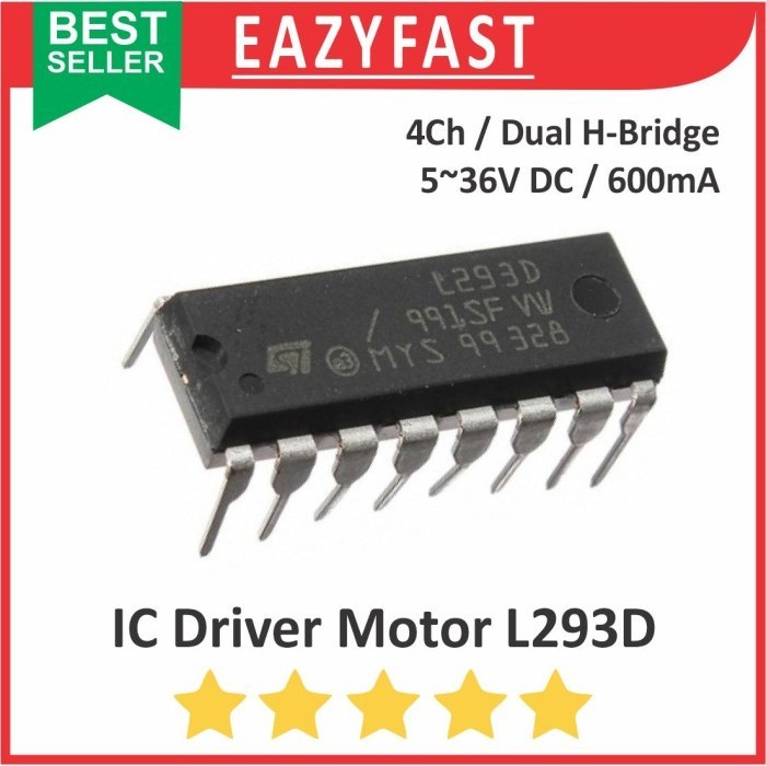 Jual IC Driver Motor DC L293 L293D DIP 0.6A 4Ch 4 Ch Channel Dual H ...