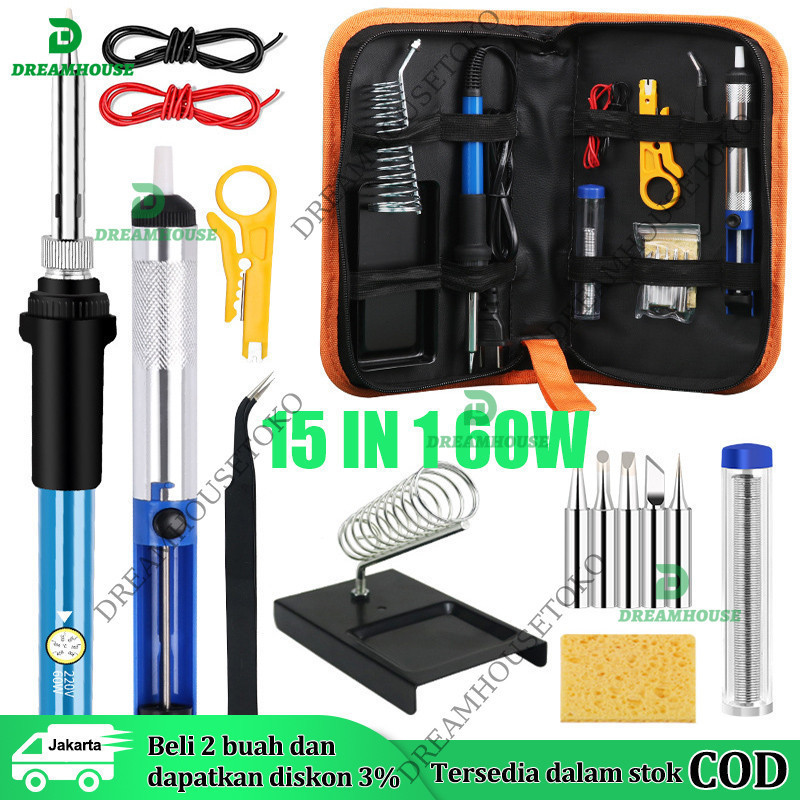 Jual Set Paket Solder Lengkap 60watt 220v /Solder listrik Set 15in1 Sedot Timah / Kitset Solder ...