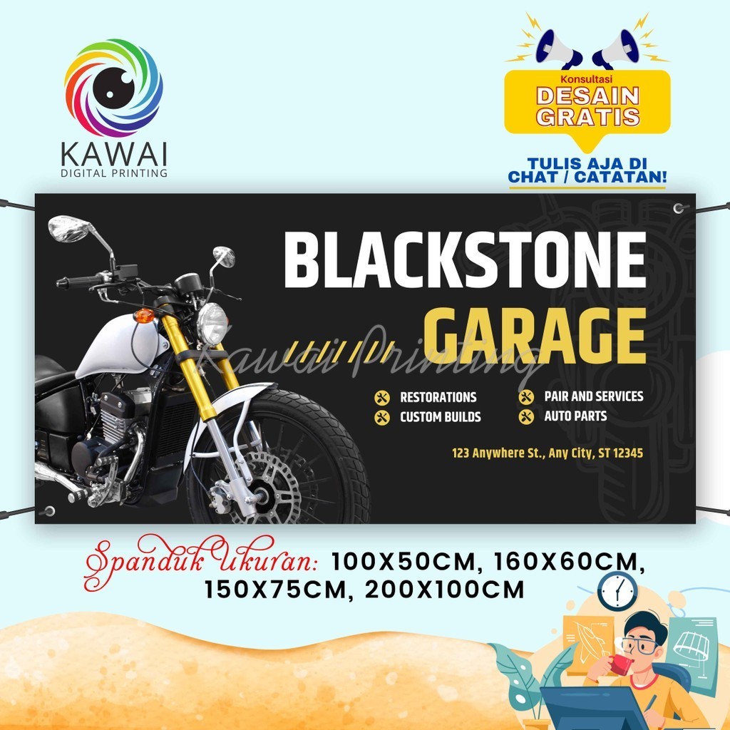 Jual Spanduk Banner MMT Bengkel Home Garage Perbaiki Sevice Motor Hitam ...