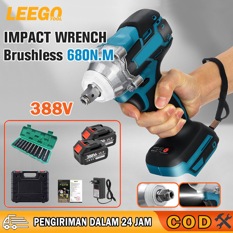 Jual Kunci Impact Wrench Tanpa Kabel 388VF 680N.M Bor Impact Serbaguna 2 Baterai Cordless Impact ...