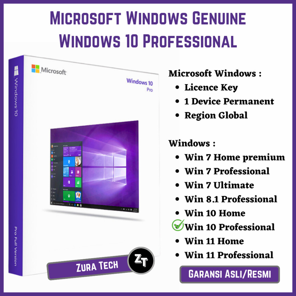 Jual Win 10 Pro Original Licence Key RETAIL / OEM Permanen Microsoft ...