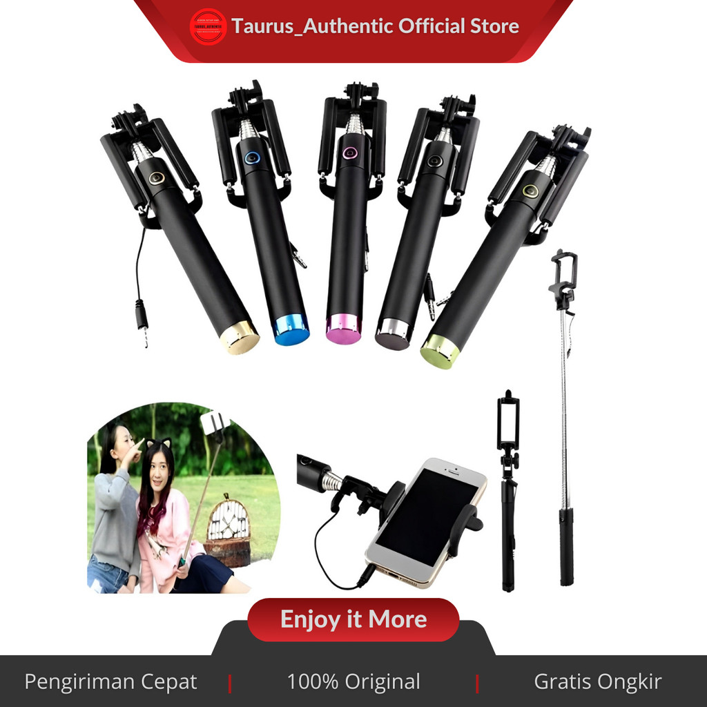 Jual Tongsis Kabel Lipat Full Black Selfie Stick Hitam Universal ...
