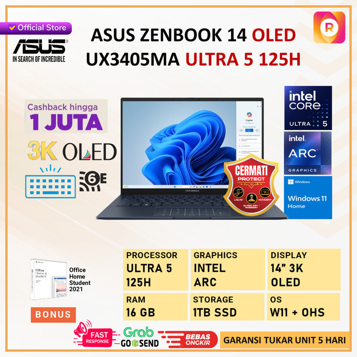 Jual Asus Zenbook 14 Oled UX3405MA Intel Ultra 5 125 16GB 1T W11 OHS 14 ...