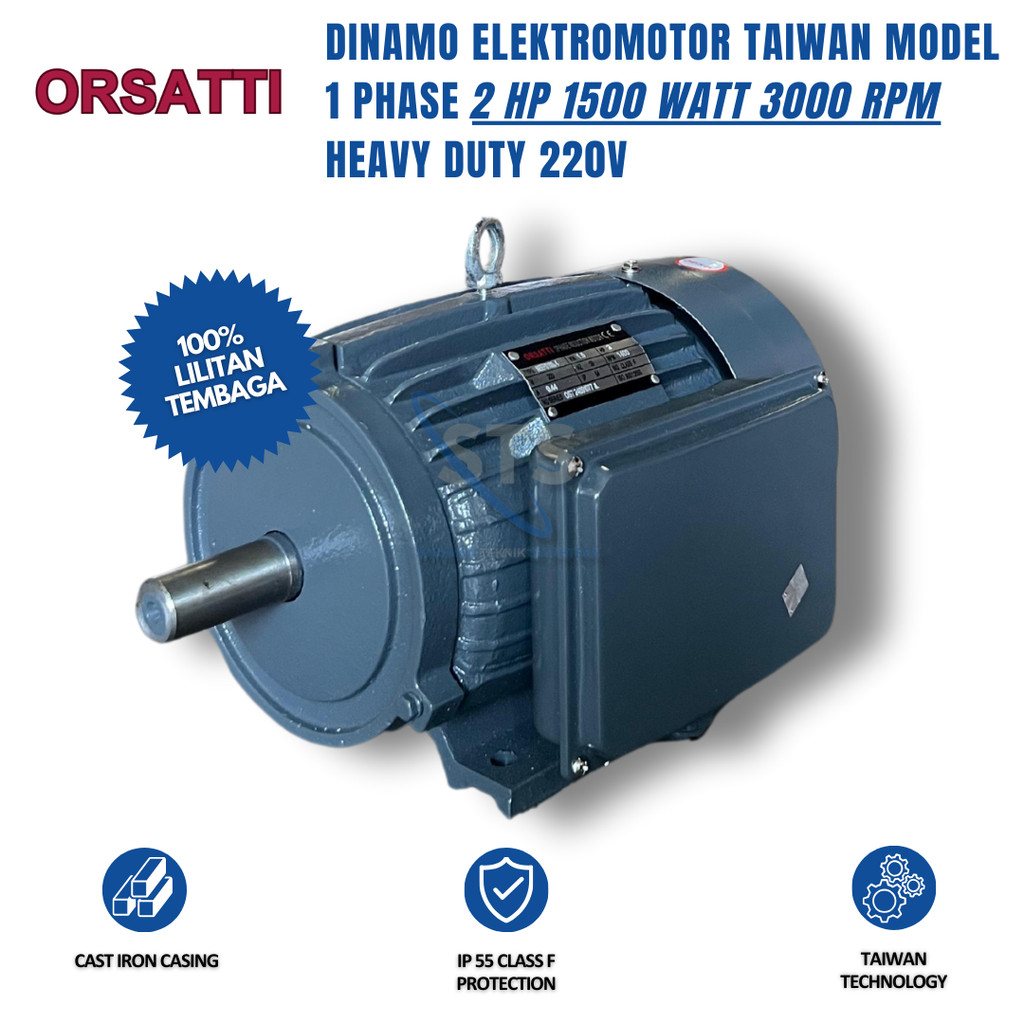 Jual STS | ORSATTI Dinamo Elektro Motor 2 HP 1500 Watt 3000 RPM Single Phase Model Taiwan - Dual ...