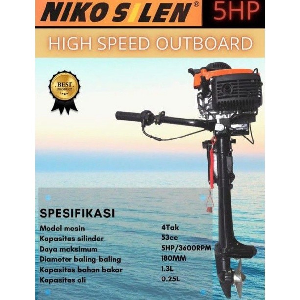 Jual Mesin Tempel Perahu/ Speed Outboard 5HP 4Tak, NIKOSILEN | Shopee ...