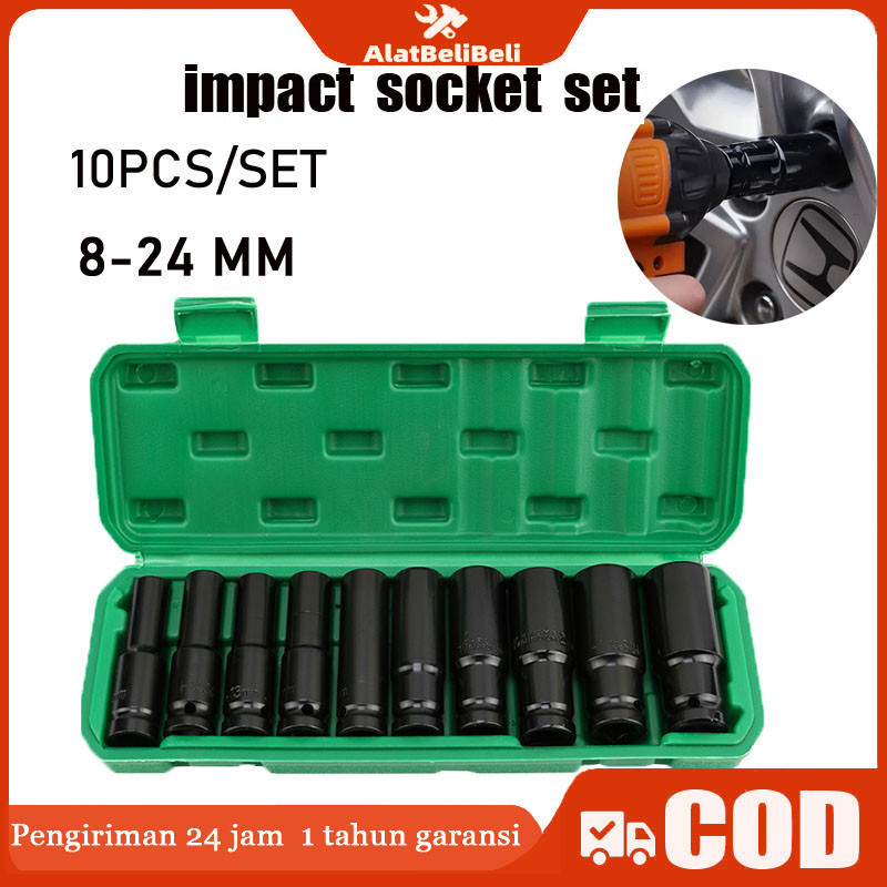 Jual AlatBeliBeli-Mata shock impact/ kunci shock set/ kunci sok Impact Socket Set 10Pcs 1/2 Inch ...