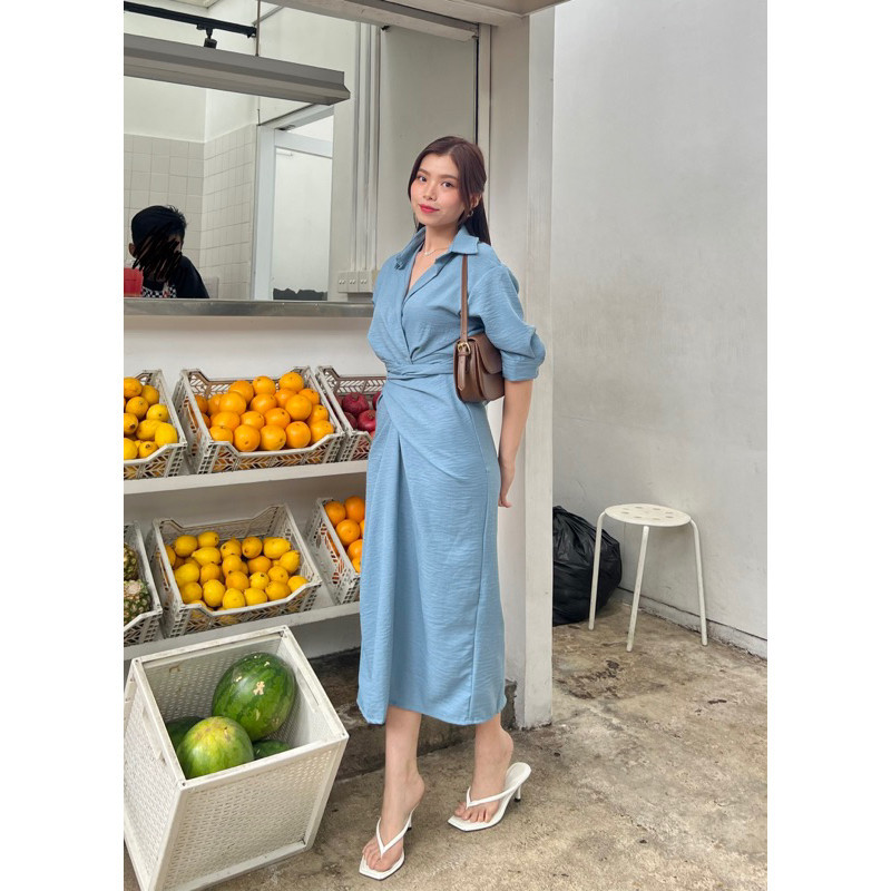 Jual Ye Rin [예린] Wrap Dress Gaun Lilit Ikat Kemeja Rok Terusan Panjang ...