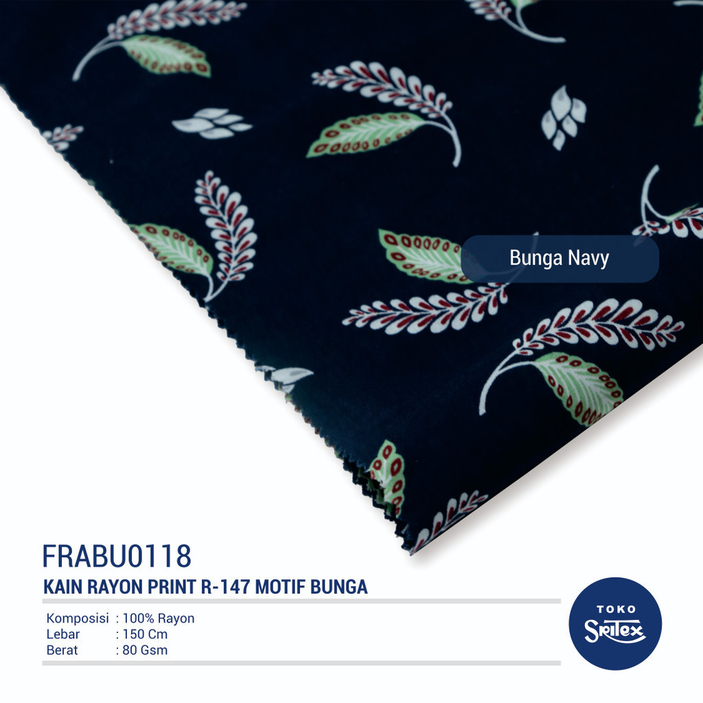 Jual Toko Sritex Kain Rayon Print Bunga Navy Premium Ekspor, R 147 ...