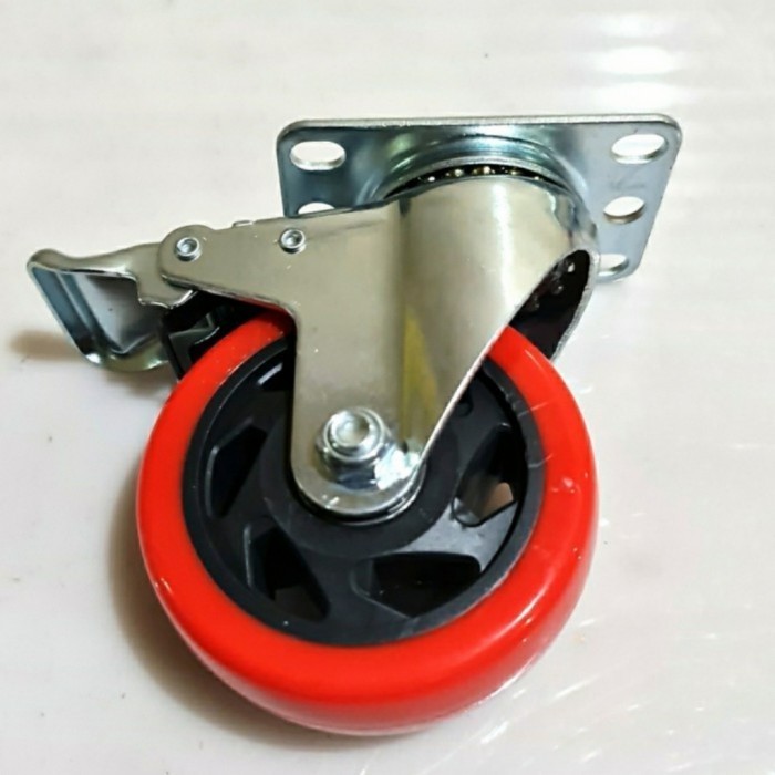 Jual Roda Troli Pu Merah Double Bearing Medium Duty 4 inch Rem | Shopee ...