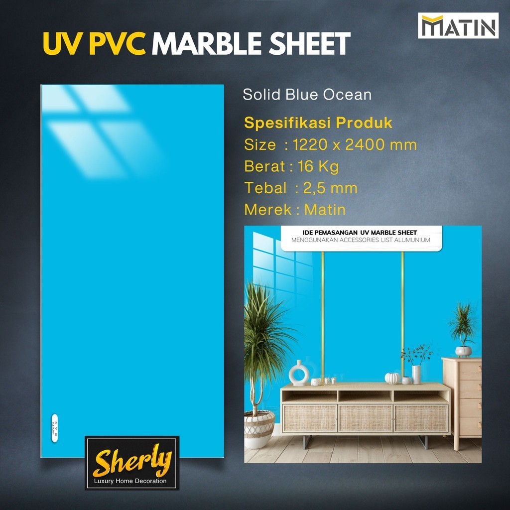 Jual Matin UV PVC Marble Sheet Warna Biru Solid Sebagai Dekorasi ...