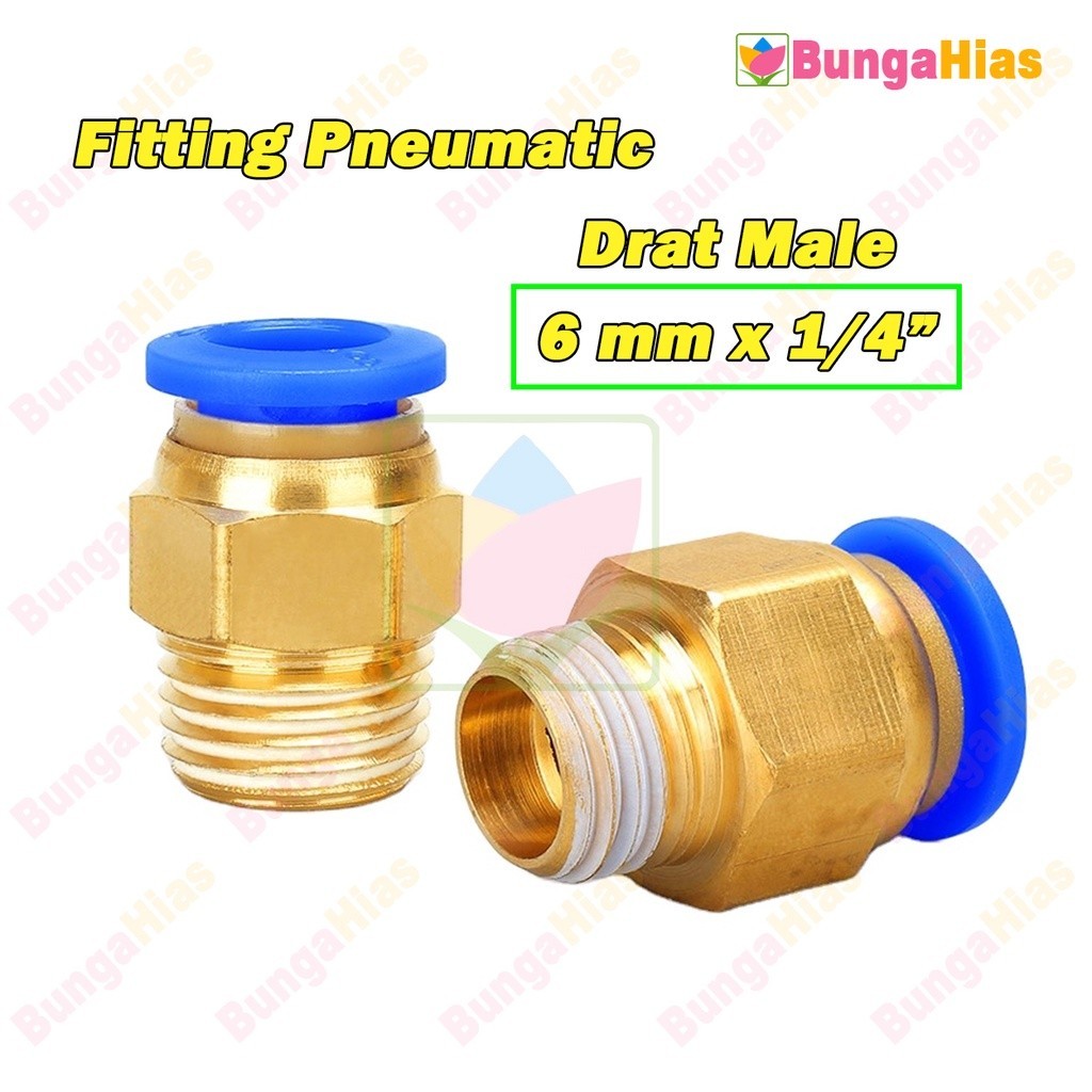 Jual Fitting Pneumatic 6 mm x 1/4 Male Drat Slip Lock Konektor Selang ...