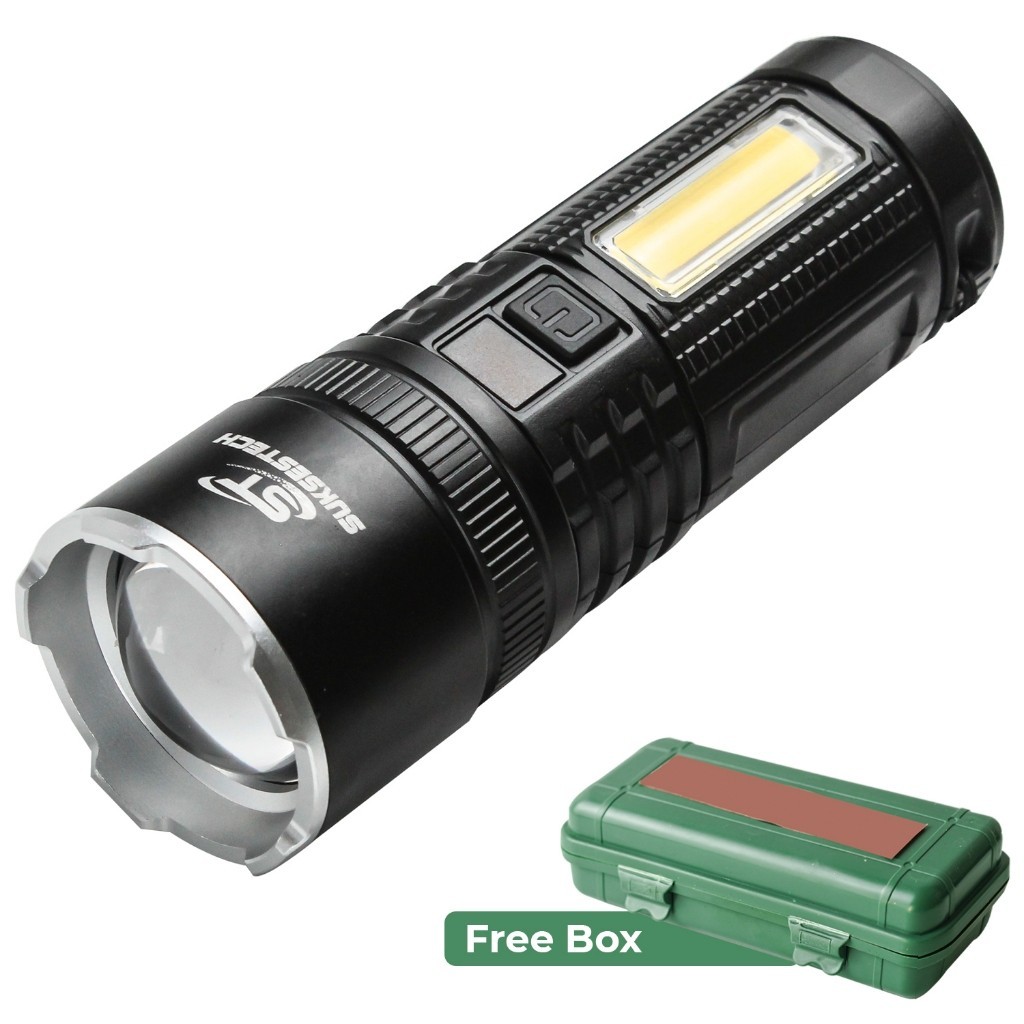 Jual Senter Cas Zoom In Out Aluminium 4 Mode Led COB Waterproof Lampu ...