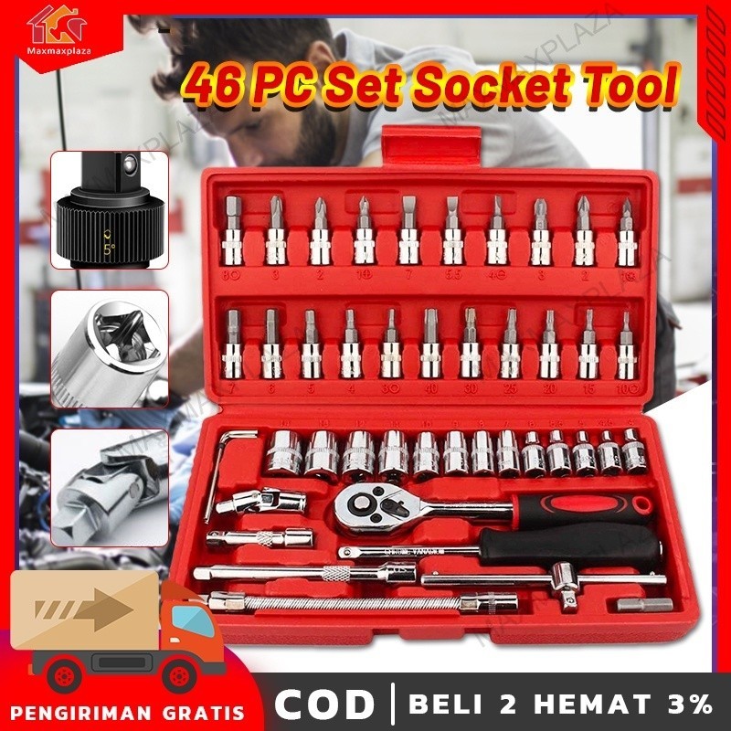 Jual 46 PC Socket Set 46 In 1 Ratchet Wrench Paket Kombinasi Soket Alat ...
