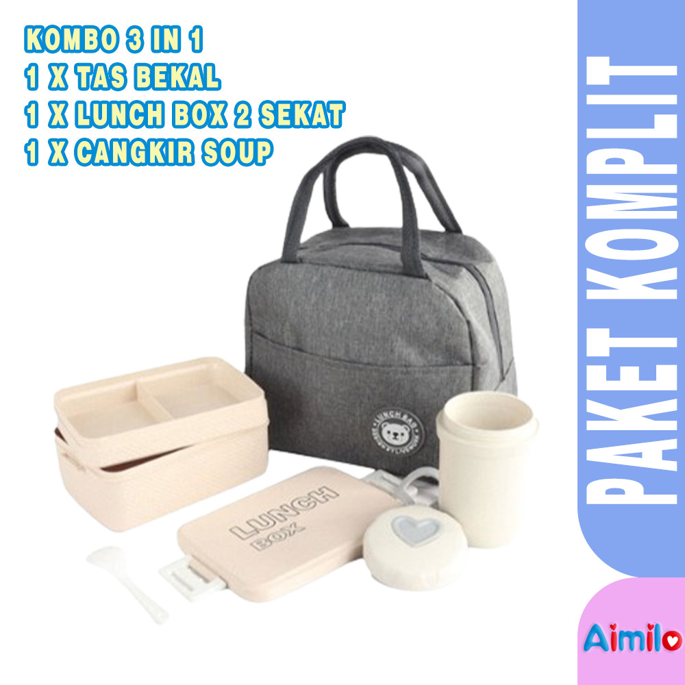 Jual PAKET 3 IN 1 KOTAK MAKAN SET !!! I Tempat Bekal Wheatstraw 2 Sekat 1000ml Gratis Sendok I ...