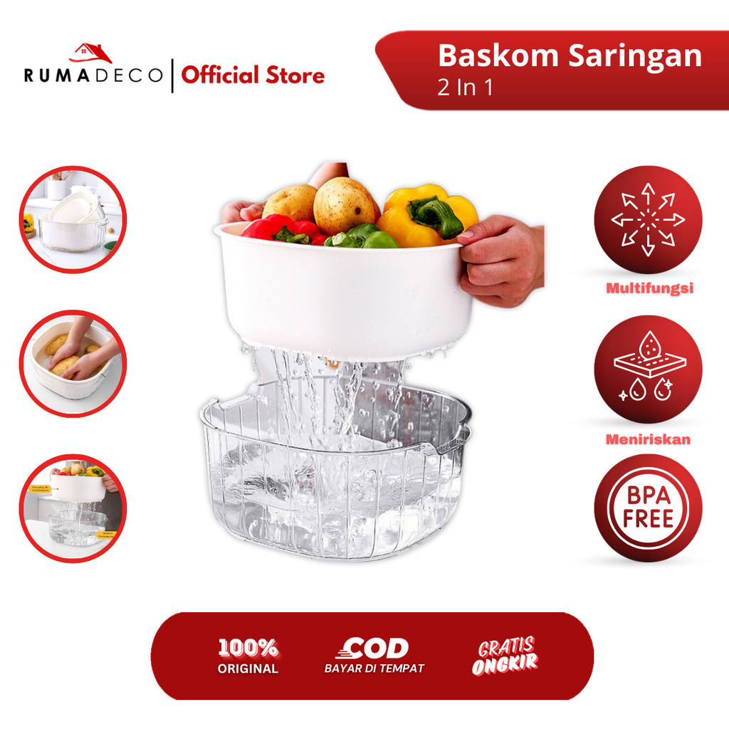 Jual Rumadeco Baskom Cuci Transparan 2in1 Dengan Saringan | Wadah ...