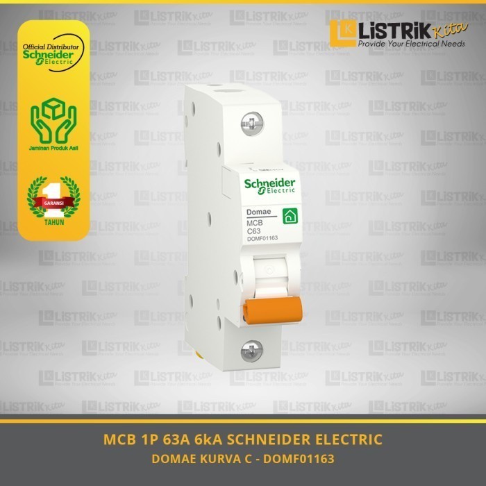 Jual MCB 1P DOMAE SCHNEIDER ELECTRIC 63A 6kA KURVA C - DOMF01163 ...