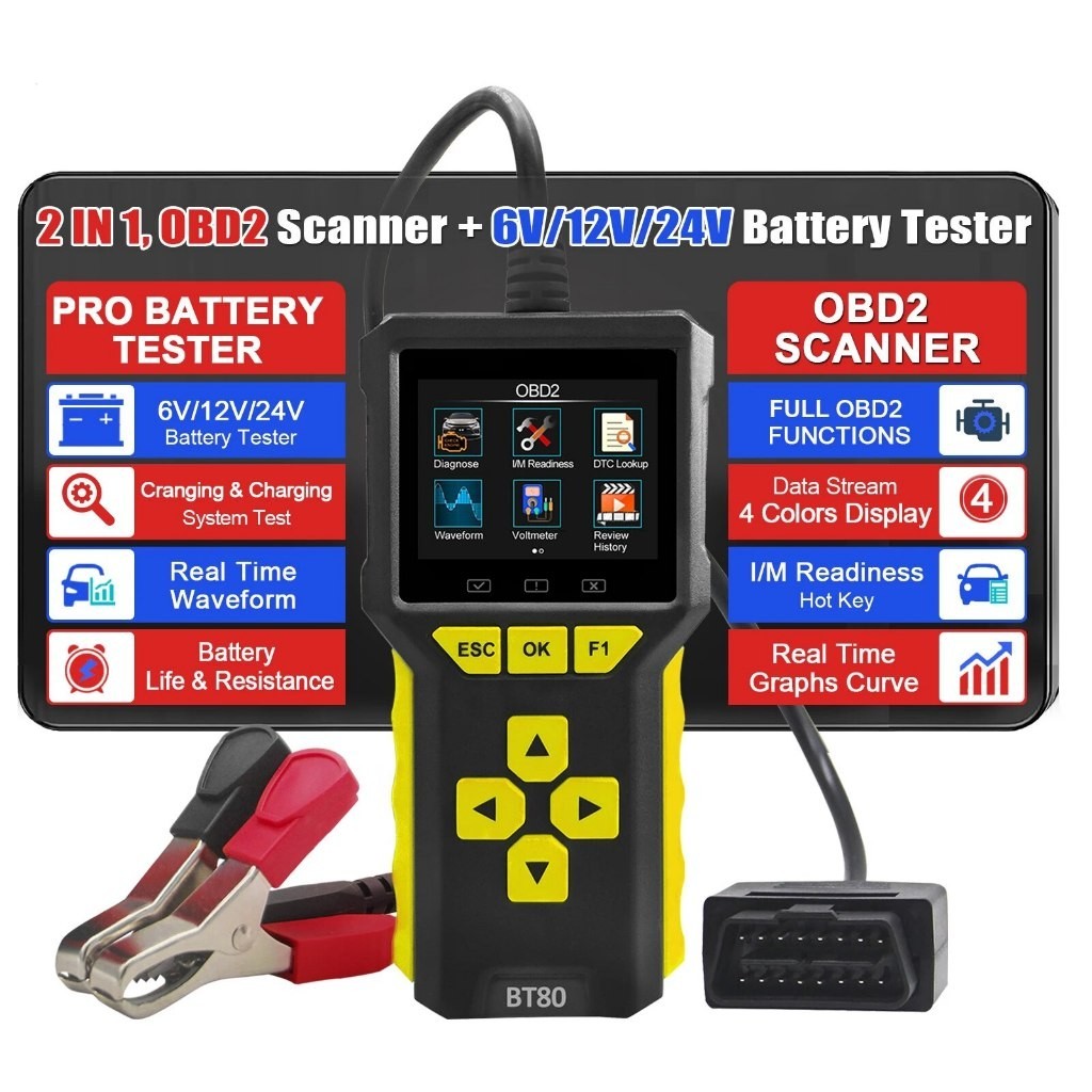 Jual BT80 2 IN 1 OBD2 II Scanner Mobil dan Battery Baterai tester ...
