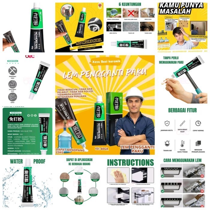 Jual LEM PENGGANTI PAKU SEKRUP SKRUP TEMBOK KACA MARMER KAYU | Shopee ...