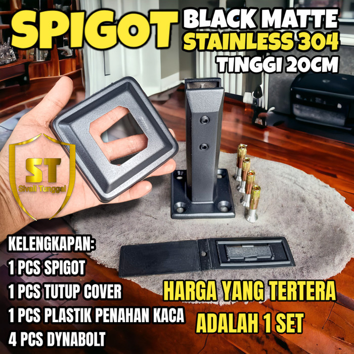 Jual SPIGOT PENJEPIT KACA BLACK MATTE TINGGI 20CM STAINLESS 304 ...
