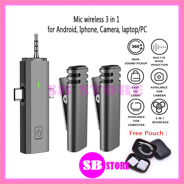 Jual [SB] 3 in 1 Mic Mikrofon Wireless Lavalier Microphone USB Type C Ios Kamera 2.4GHz 3in1 ...