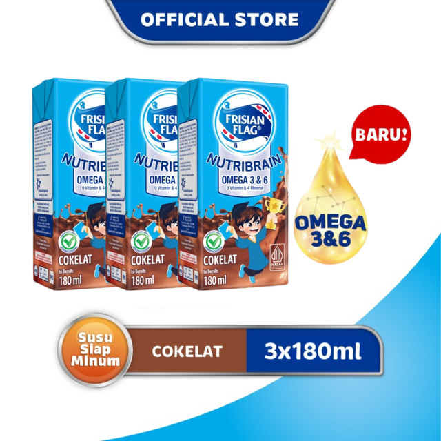 Jual Frisian Flag Omega Susu UHT Chocolate 180ml x 3 pcs | Shopee Indonesia