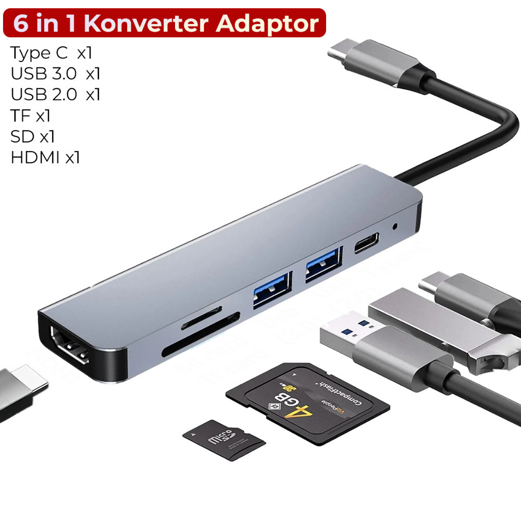 Jual Konverter Adaptor USB TYPE C 6 In 1 Adapter Multi Converter TPC ...