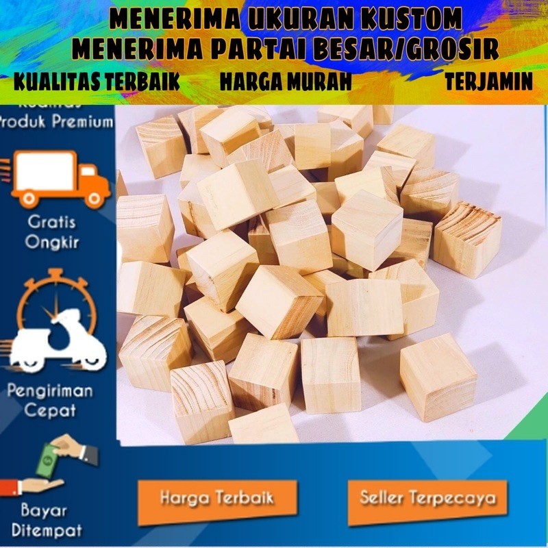 Jual Omocha - Natural Wooden Cube Block Kotak Kayu Kubus kayu 2 Cm ...