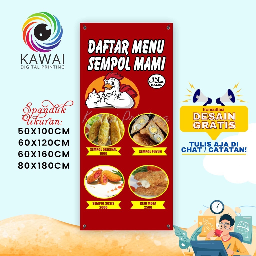 Jual Spanduk Banner MMT Jualan Sempol Ayam Merah Ukuran 60x160 | Shopee ...