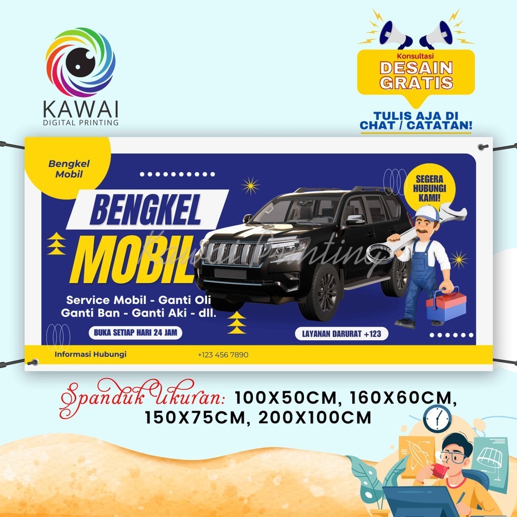 Jual Spanduk Banner MMT Bengkel Home Garage Perbaiki Motor Biru Kuning ...