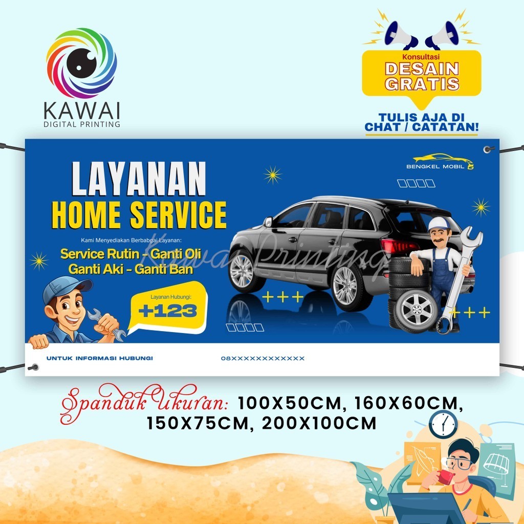 Jual Spanduk Banner MMT Bengkel Home Garage Perbaiku Mobil Layanan Home ...