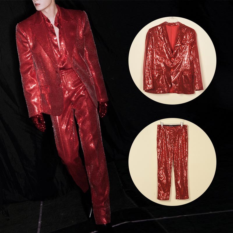 Jual Red Sequin Suit Men Jazz Hip Hop Performanc Outfit Adult Street ...