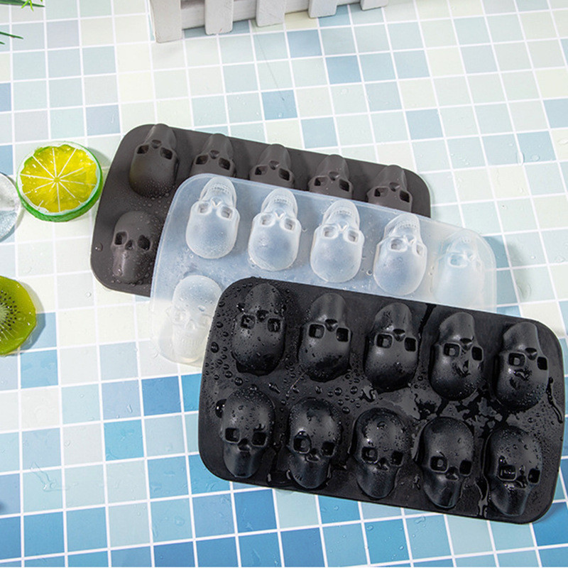 Jual 10/12 Cells Skull Ice Cube Mold Silicone Ice Cube Tray Ice Cube ...