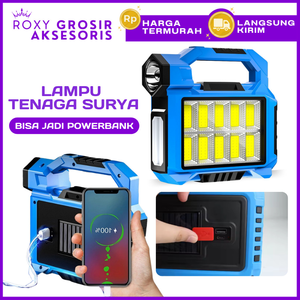 Jual Senter LED Solar Portabel Lampu Senter Tenaga Surya Lampu Darurat Cas Ulang + Powerbank 600 ...