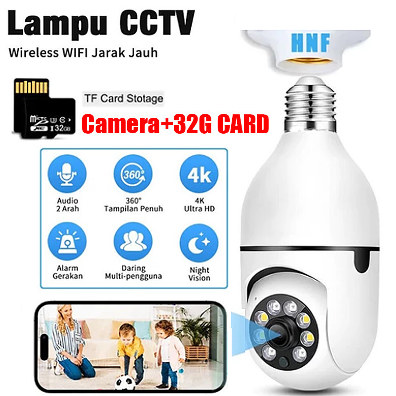 Jual CCTV Lampu V380 Pro 3MP +32 card Kamera CCTV Wifi Lampu CCTV 360 ...