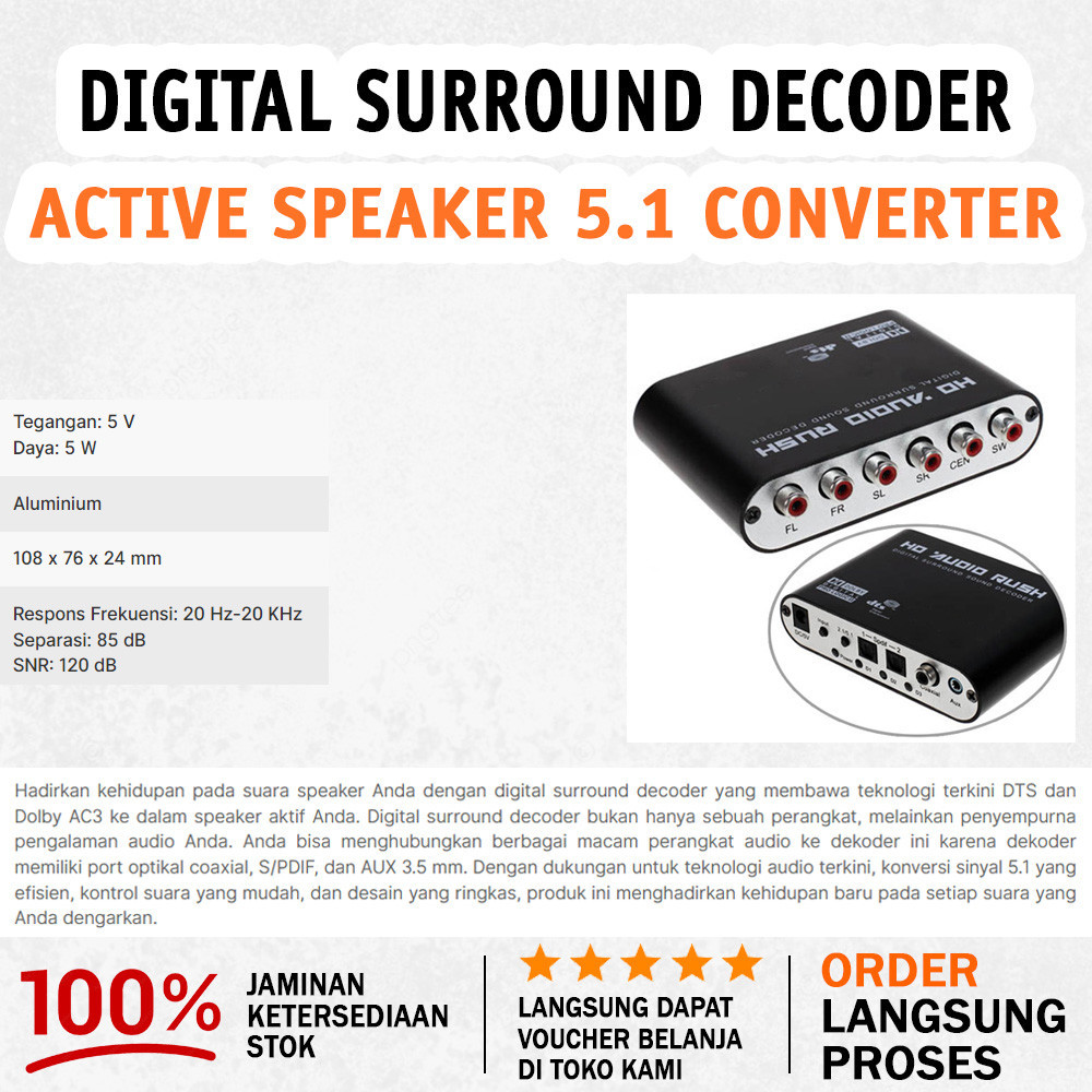 Jual PRODUK REKOMENDASI | DTS / Dolby AC3 Decoder to Active Speaker 5.1 ...